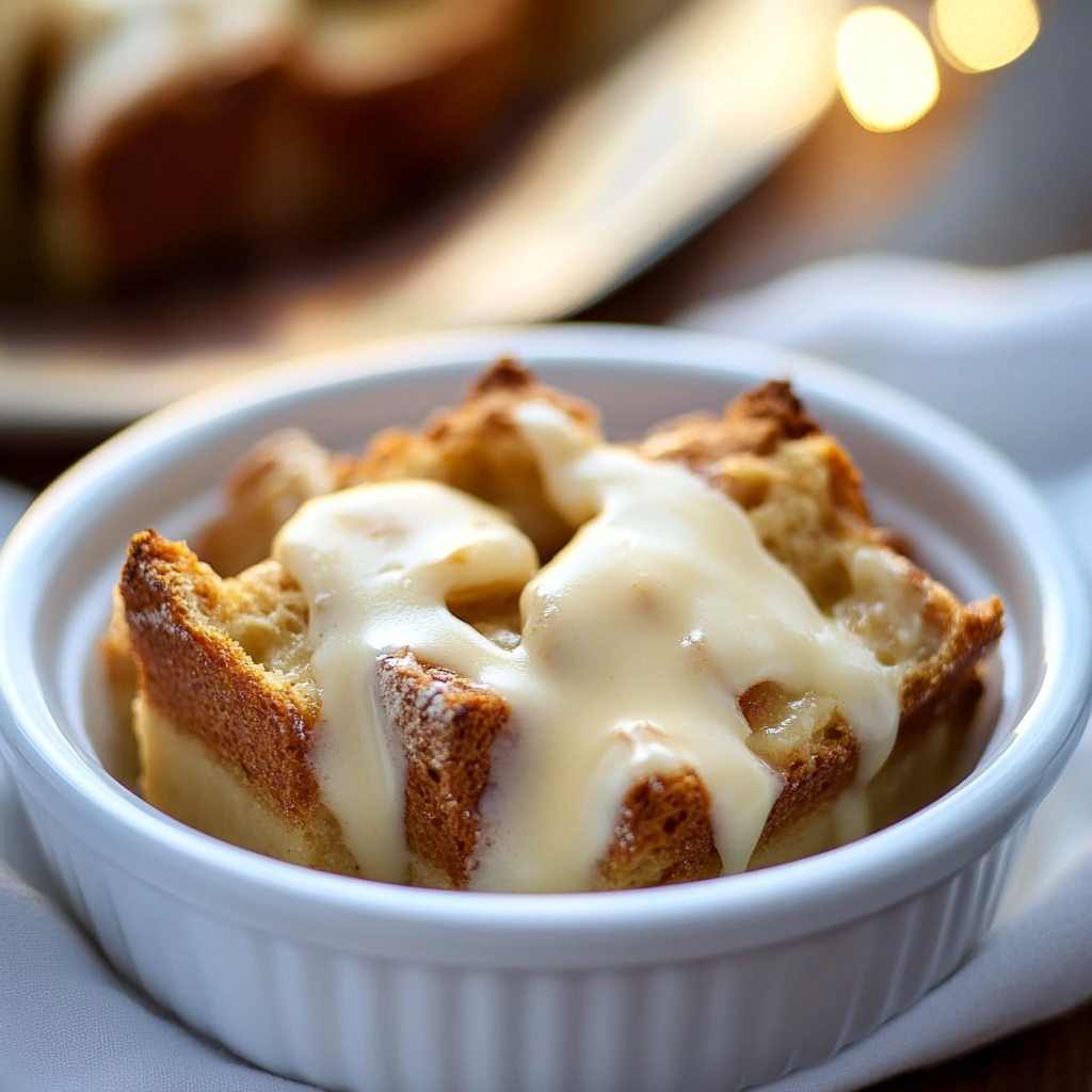 Warm Bread Pudding with Vanilla Sauce